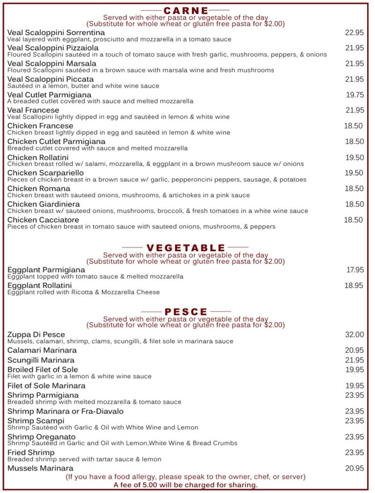 Dinner Menu - Maestro's Italian Restaurant